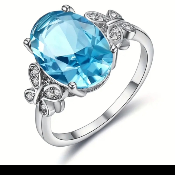 Jewelry | Newstunning Butterfly Sea Blue Cz Ring In Silver Plating ...